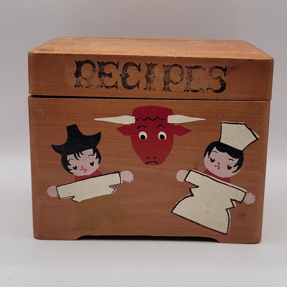 Vintage | Kitchen | Vintage Hand Painted Wooden Recipe Box Matador Made ...